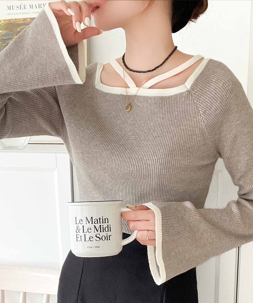 大人に色っぽく。2wayクロスストラップ袖フレアリブニット[品番：WZ000004929]｜Classical Elf （クラシカルエルフ）のレディースファッション通販｜SHOPLIST ...