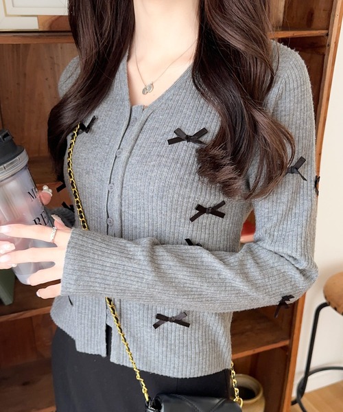 程よい甘さで大人フェミニン。リボン使いVネックカーディガン[品番：WZ000005613]｜Classical Elf （クラシカルエルフ）のレディースファッション通販｜SHOPLIST ...