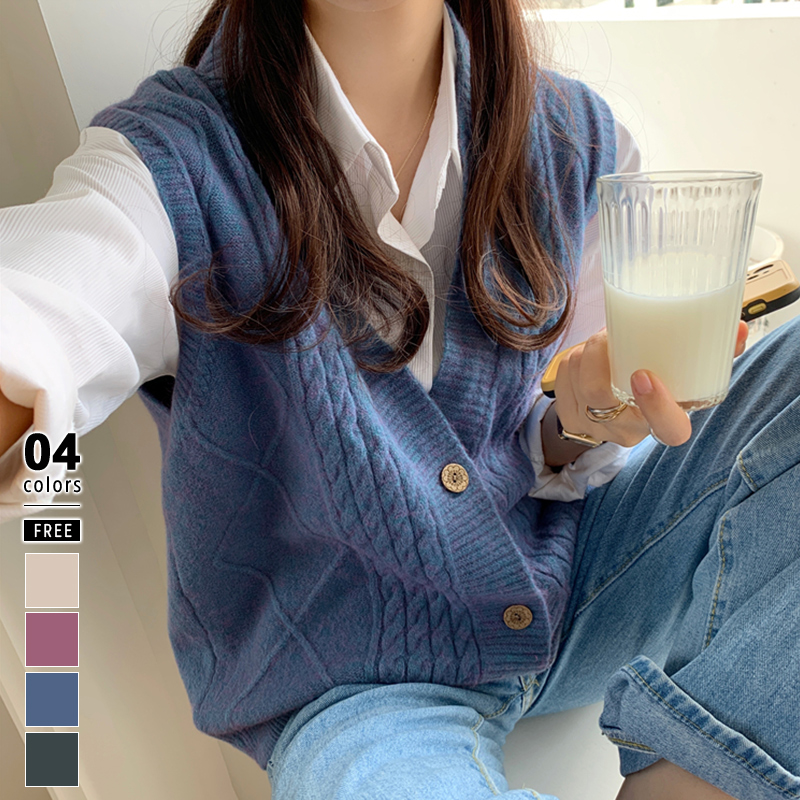 ケーブル編み ニットベスト Vネックベスト[品番：COCW0005636]｜COCOMOMO（ココモモ）のレディースファッション通販｜SHOPLIST（ショップリスト）