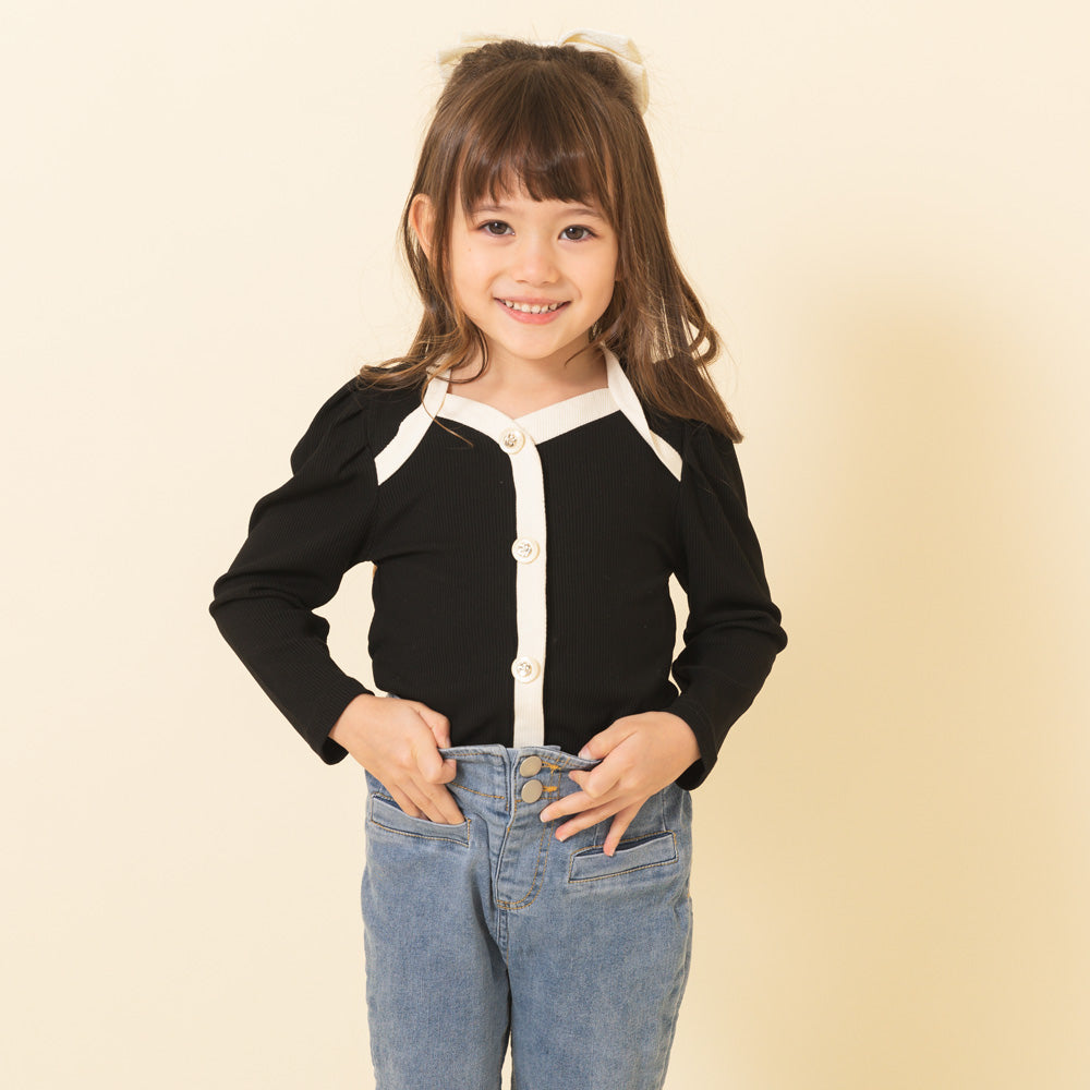 バイカラーフロントボタンデザインパフスリーブトップス[品番：VINK0001229]｜URBAN CHERRY（アーバンチェリー）のキッズファッション通販｜SHOPLIST（ショップリスト）